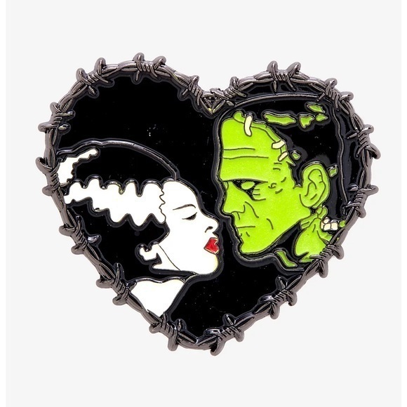 Jewelry | 32 Frankensteins Monster And The Bride Of Frankenstein Stitched Heart Pin | Poshmark